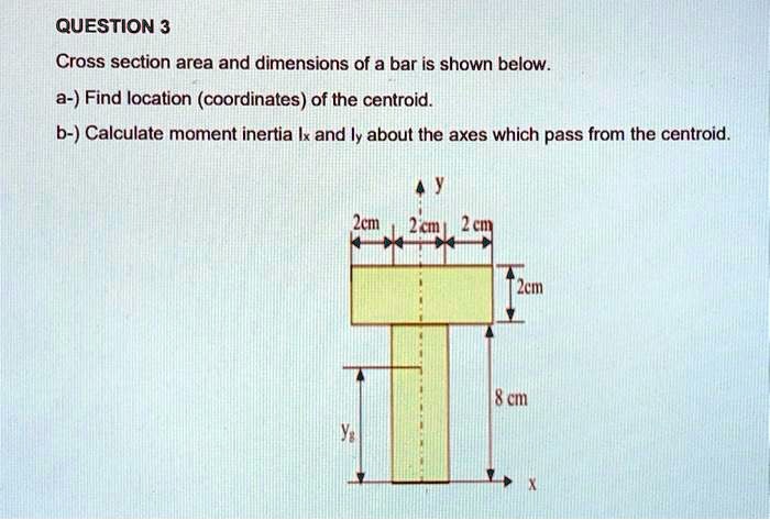 SOLVED: Cross-sectional area and dimensions of a bar are shown below: a- Find the location ...