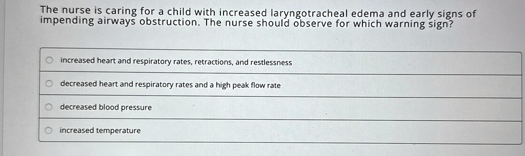 the nurse is caring for a child with increased laryngotracheal edema ...