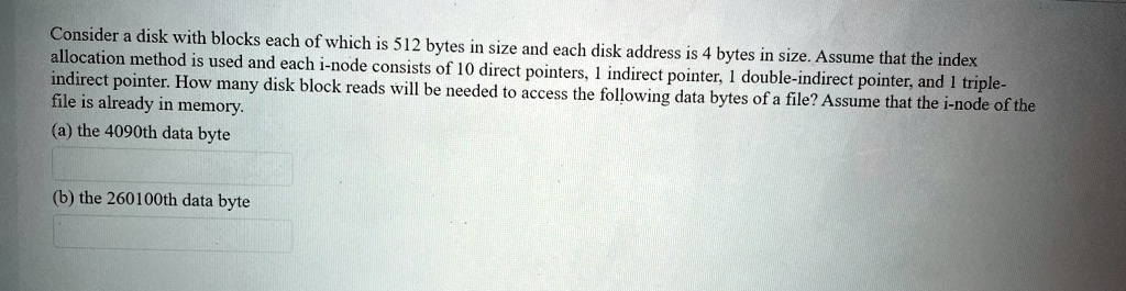 Consider a disk with blocks each of which is 512 bytes in size and each ...