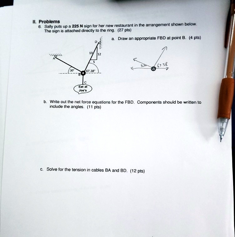 SOLVED: Problems Sally pulls up a 225 N sign for her new restaurant in the arrangement shown ...