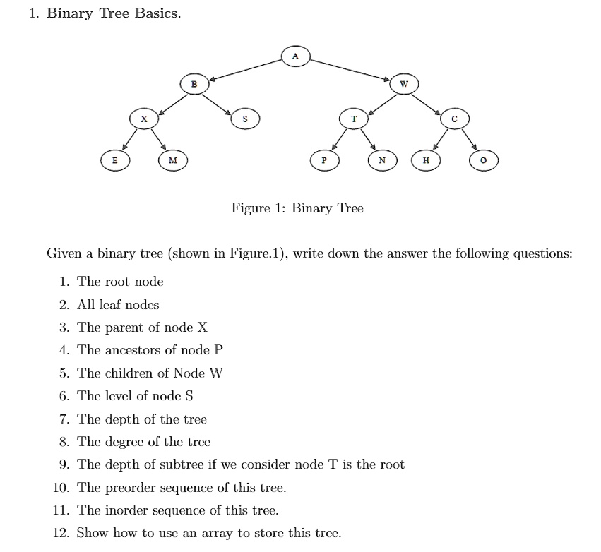 SOLVED: 1. Binary Tree Basics. Figure 1: Binary Tree Given a binary ...