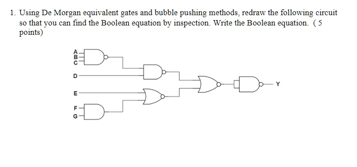 SOLVED: Using De Morgan equivalent gates and bubble pushing methods ...
