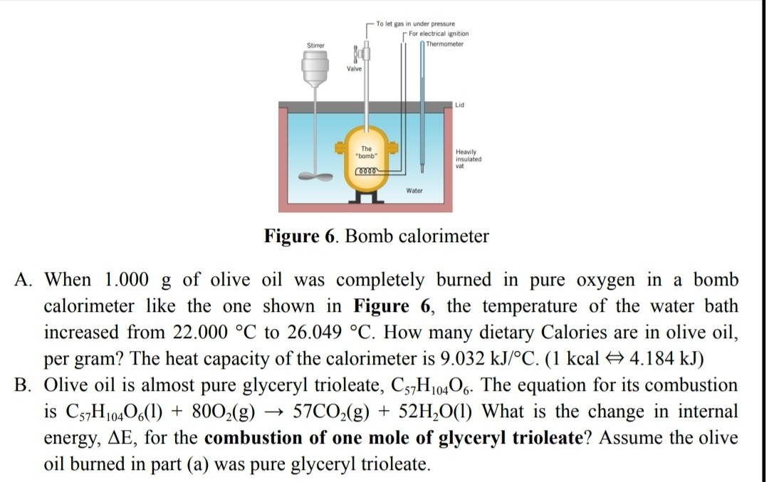 Figure 6. Bomb calorimeter A. When 1.000 g of olive oil was completely ...