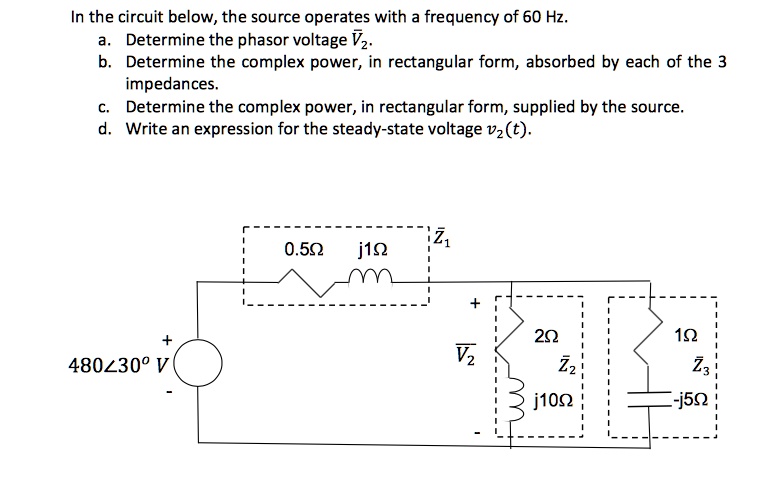 SOLVED: In the circuit below, the source operates with a frequency of ...