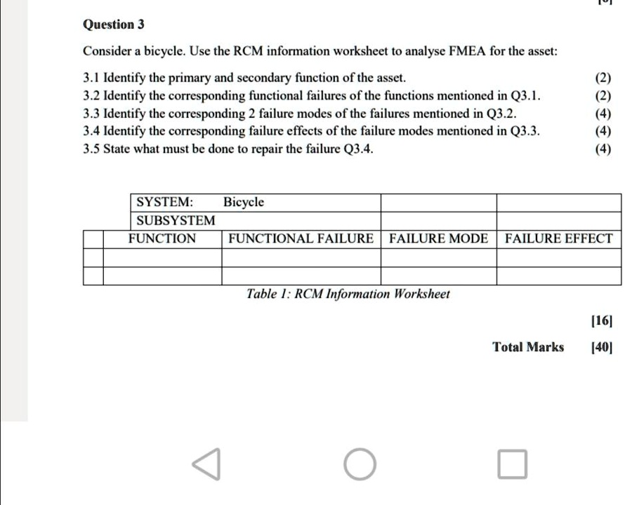 SOLVED: Question 3 Consider a bicycle. Use the RCM information ...