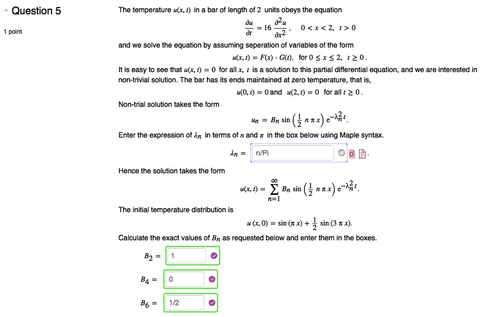 question 5 the temperature ux t in a bar of length of 2 units obeys the ...