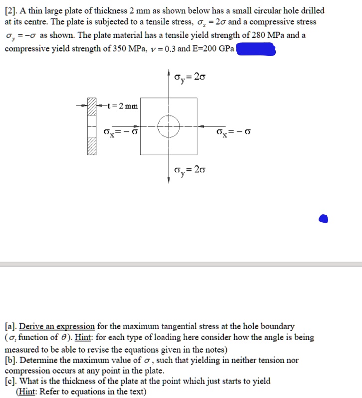 SOLVED: A thin large plate of thickness 2 mm as shown below has a small circular hole drilled at ...