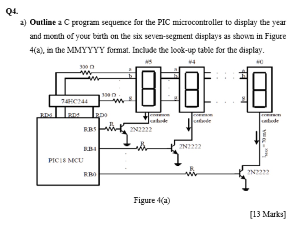 Q4. a) Outline a C program sequence for the PIC microcontroller to display the year and month of ...