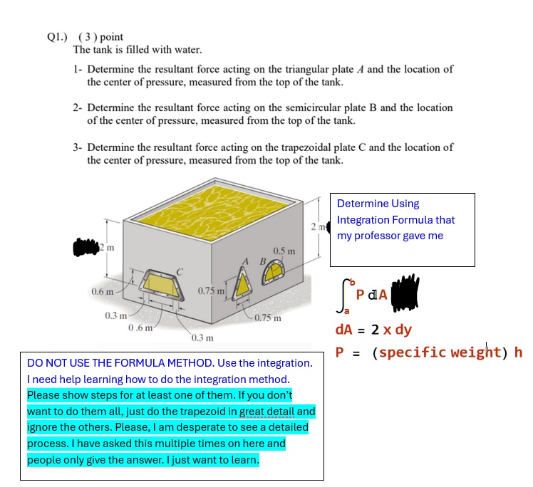 Q1.) (3) point The tank is filled with water. 1- Determine the ...