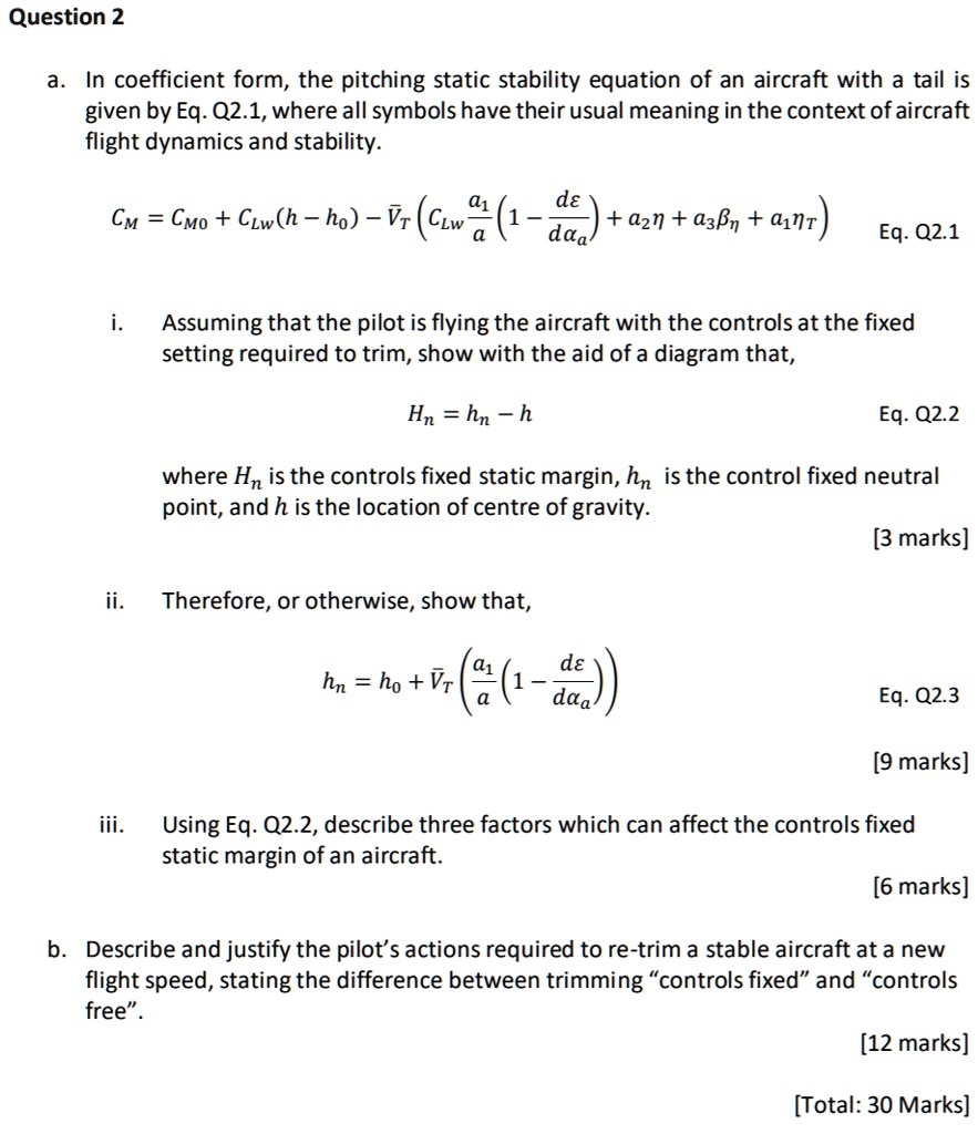 SOLVED: a. In coefficient form, the pitching static stability equation ...