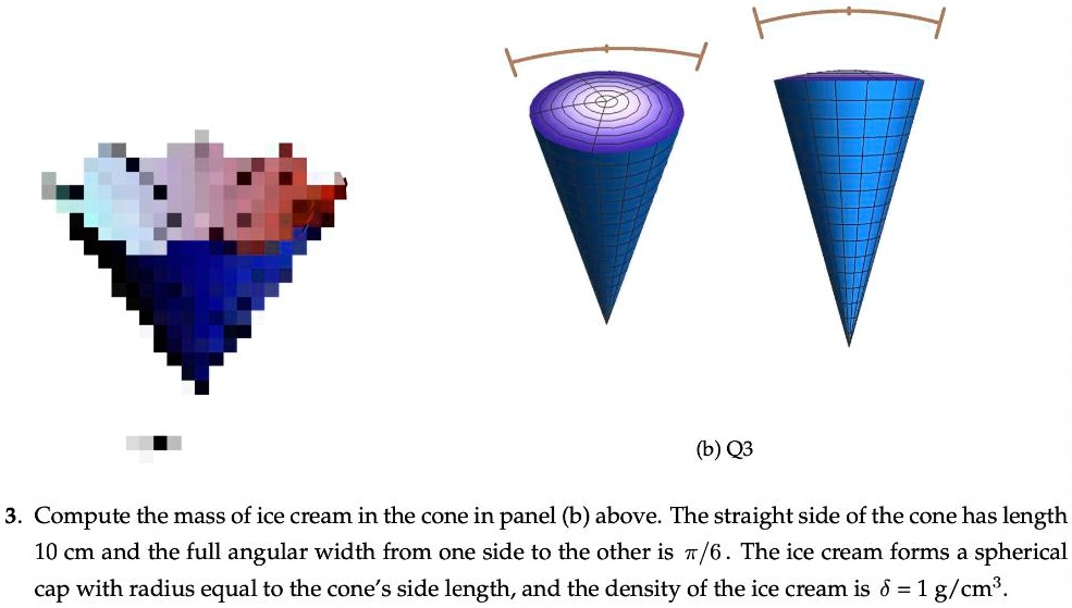 SOLVED:Compute the mass of ice cream in the cone in panel (b) above ...