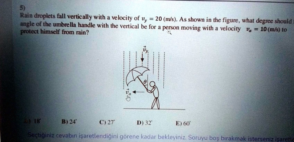SOLVED: Rain dropkts fall vertically with velocity of vy 20 (IVs). As shown in the figure , what ...