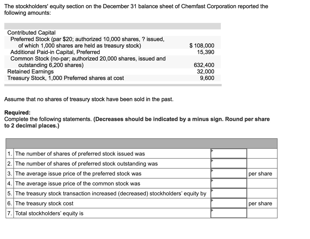 SOLVED: The stockholders' equity section on the December 31 balance ...