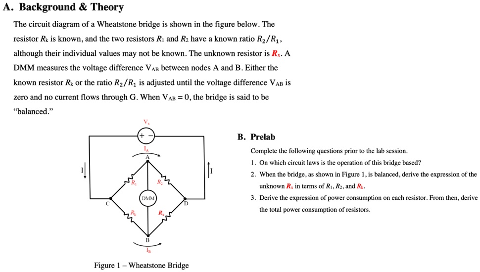 A. Background Theory The circuit diagram of a Wheatstone bridge is ...