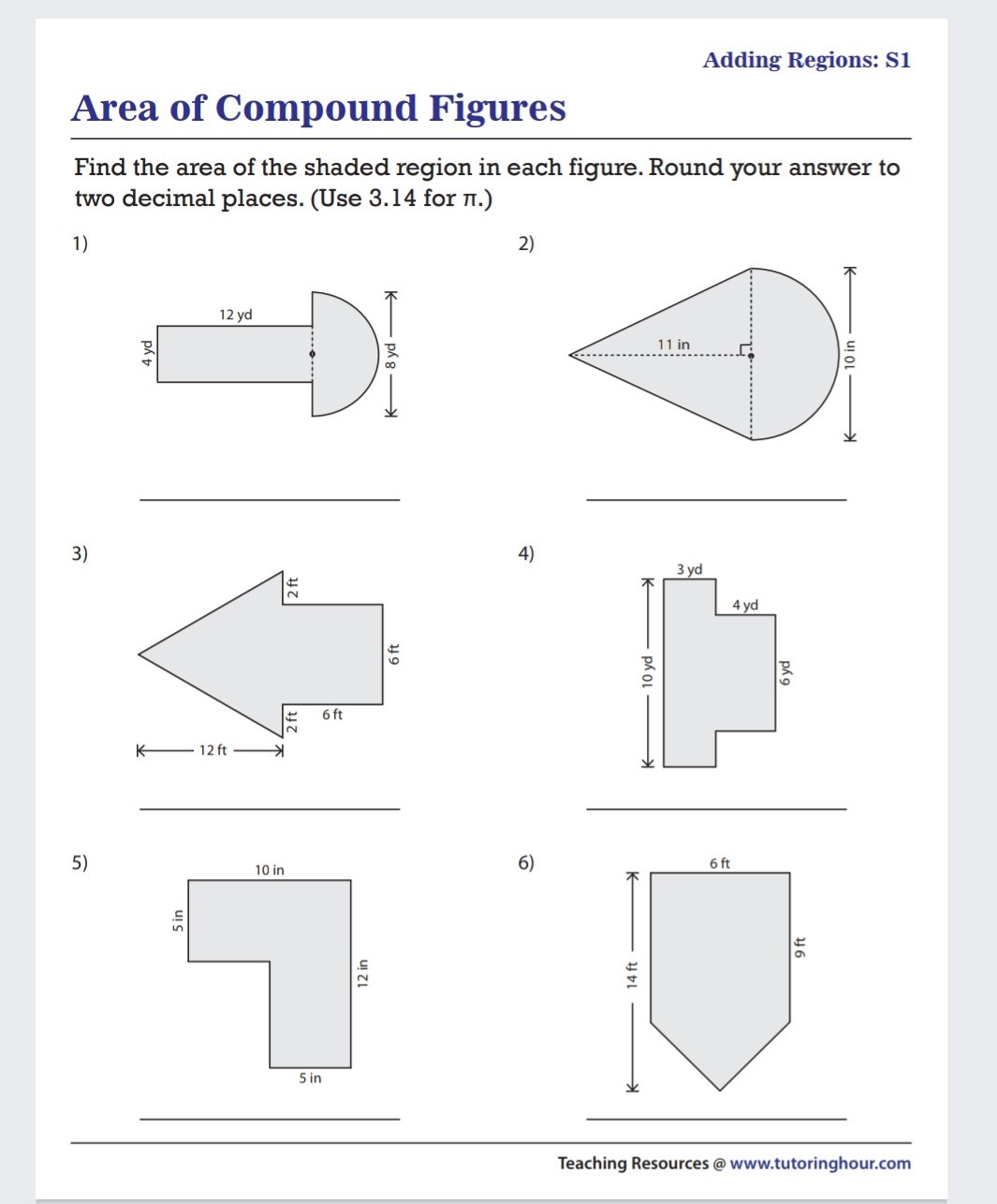 Adding Regions: S1 Area of Compound Figures Find the area of the shaded ...