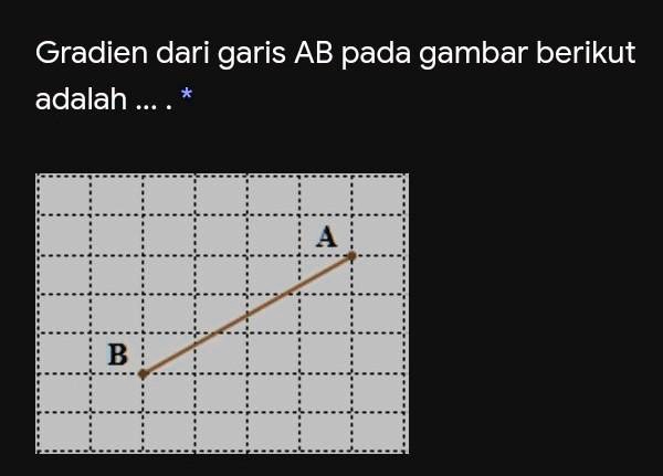 SOLVED: Gradien dari garis AB pada gambar berikut adalah .. Gradien dari garis AB pada gambar ...