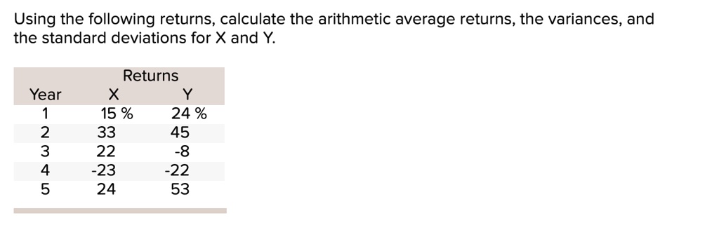 SOLVED: Calculate the variance for X. Calculate the variance for Y. Calculate the standard ...