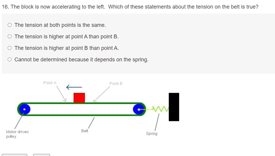 SOLVED: 16. The block is now accelerating to the left. Which of these ...