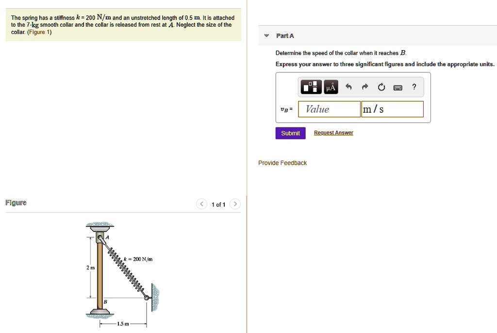 SOLVED: The spring has a stiffness k = 200 N/m and an unstretched ...