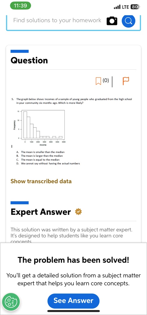 11:39 LTE 80 Find solutions to your homework Question (0)| P 5. The ...