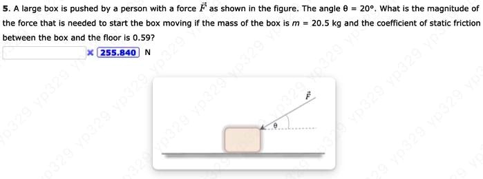 Large box pushed by person with force f as shown in the...