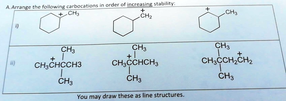 SOLVED: A Arrange the following carbocations in order of increasing stability: CH3 CH2 CH3 CHz ...