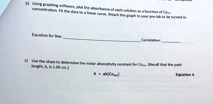 using graphing software concentration plot the absorbance fit the data ...
