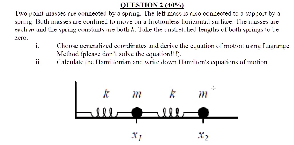 QUESTION 2 (40%) Two point-masses are connected by a spring. The left ...