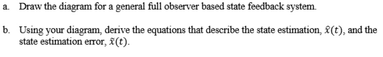 Solved Adraw The Diagram For A General Full Observer Based State Feedback System B Using Your 