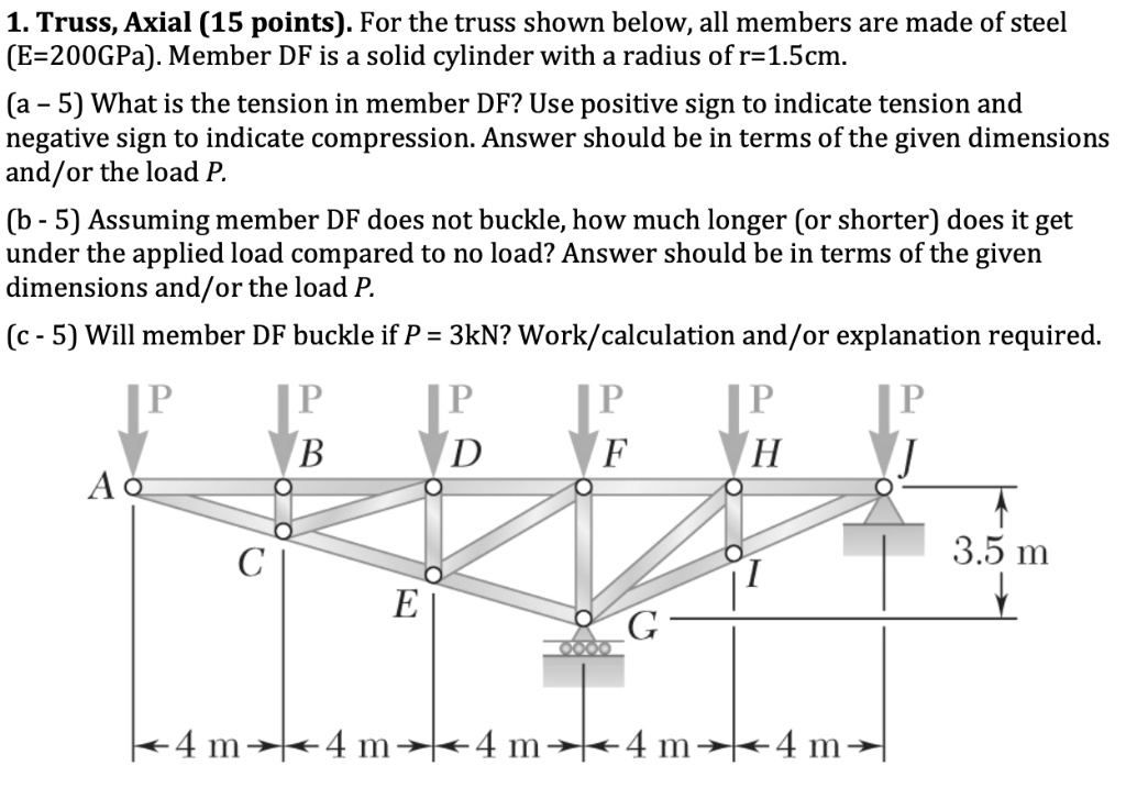 1. Truss, Axial (15 points). For the truss shown below, all members are ...