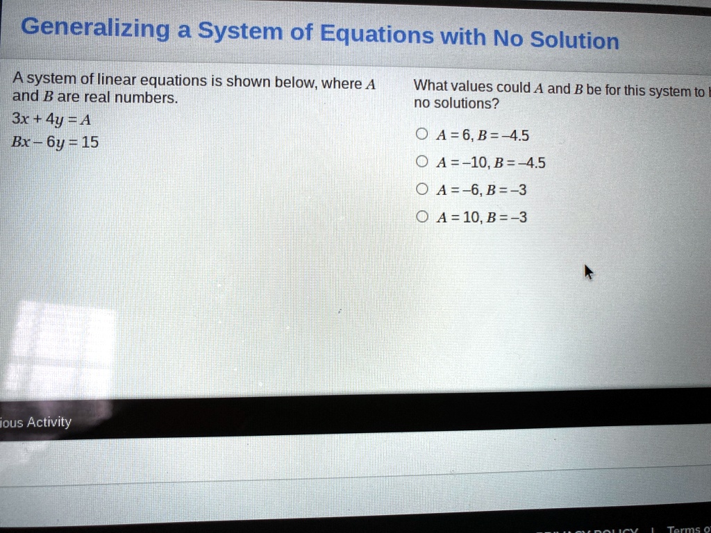 Generalizing a System of Equations with No Solution A system of linear ...