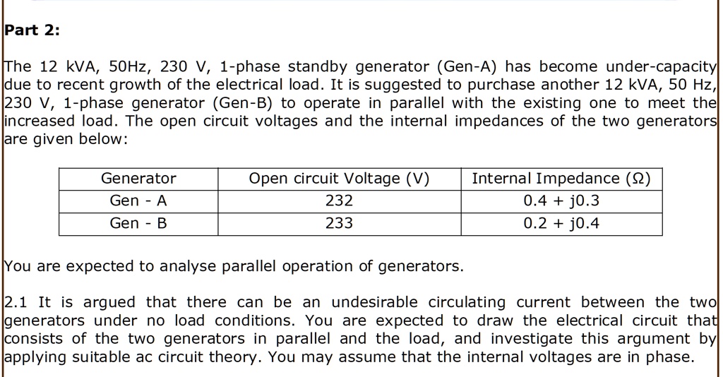 VIDEO solution: Part 2: The 12 kVA, 50Hz, 230 V, 1-phase standby ...