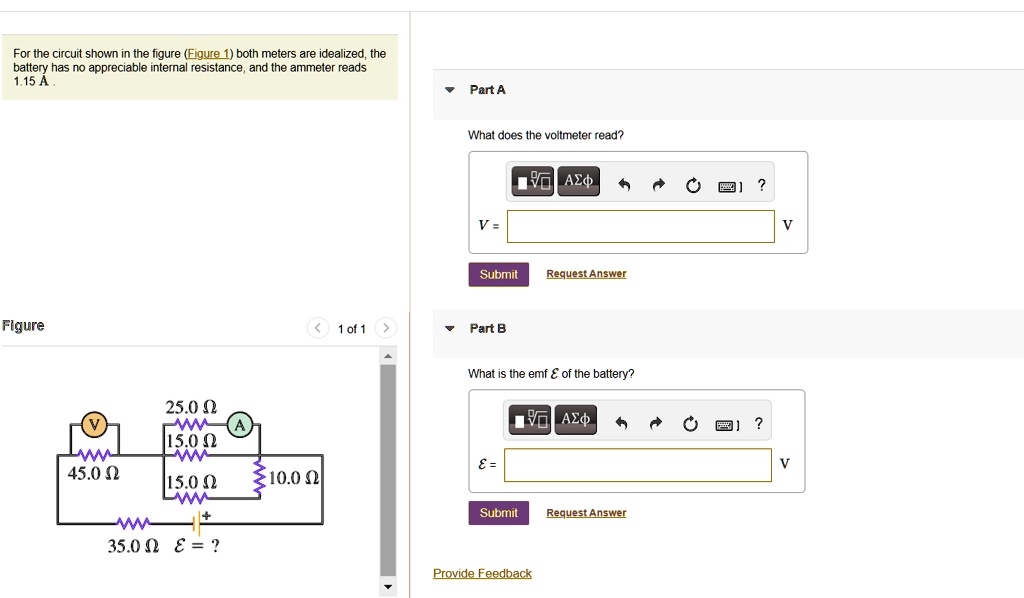 SOLVED: For the circuit shown in the figure (Figure), both meters are idealized, the battery has ...