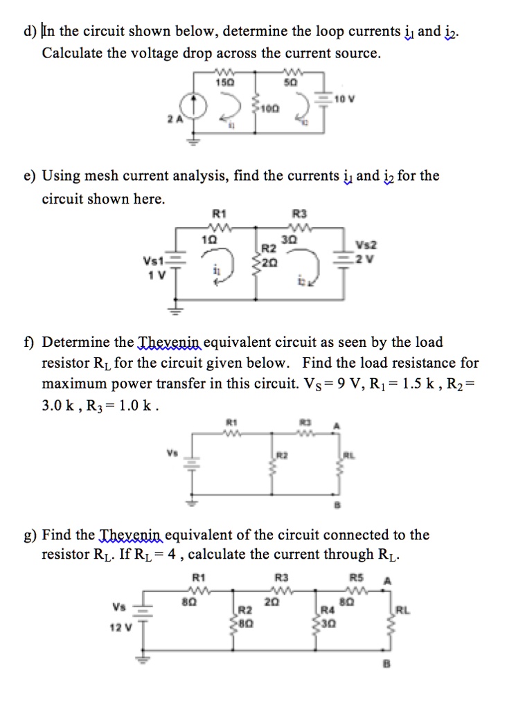 d) In the circuit shown below, determine the loop currents i1 and i2. Calculate the voltage drop ...