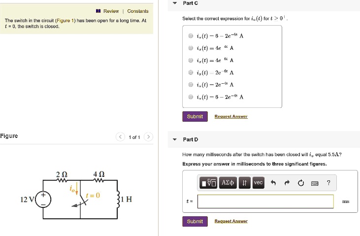 SOLVED: a) Determine i0(0+). Answer: 4A b) Determine i0(âˆž). Answer: 6A Please solve parts c ...