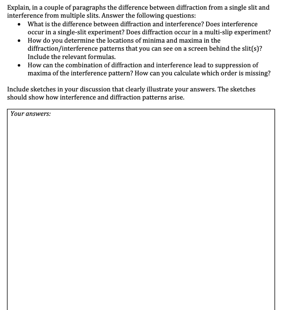 Explain, in a couple of paragraphs the difference between diffraction from a single slit and ...