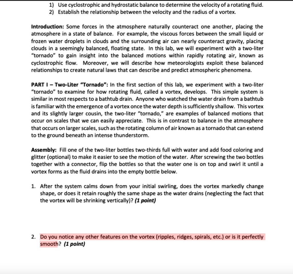 SOLVED: 1) Use cyclostrophic and hydrostatic balance to determine the ...