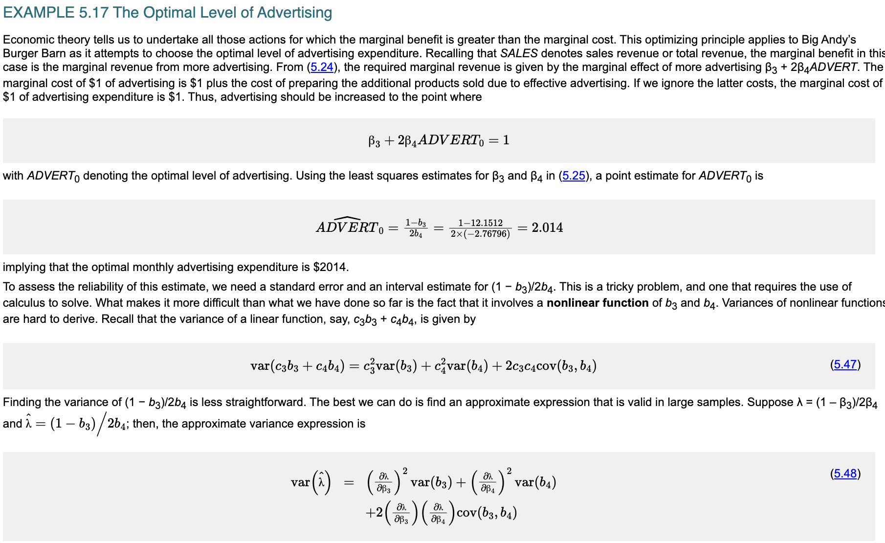 SOLVED: EXAMPLE 5.17 The Optimal Level of Advertising Economic theory ...