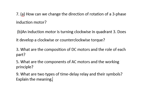 SOLVED: (a) How can we change the direction of rotation of a 3-phase induction motor? (b) An ...