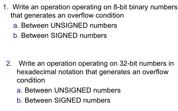 Solved Write An Operation Operating On 8 Bit Binary Numbers That Generates An Overflow