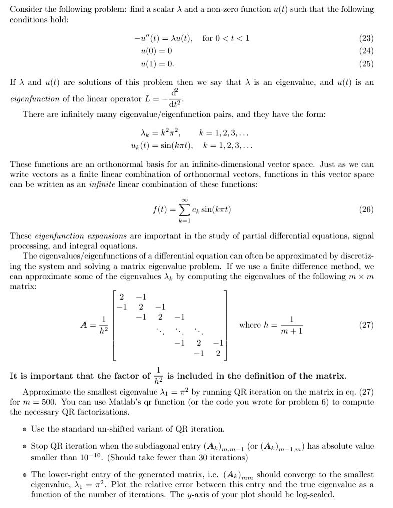 Matlab Linear Algebra Programming Should Be One Matlab Script File Consider The Following