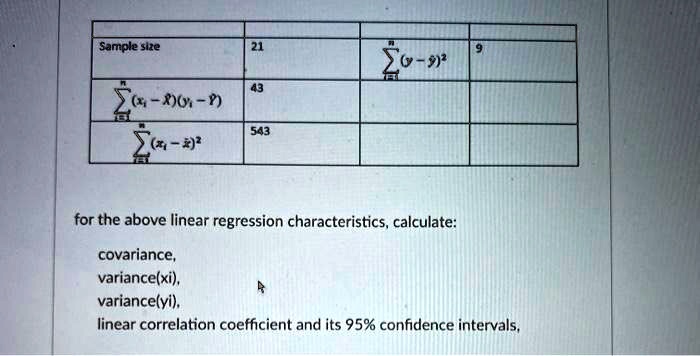 SOLVED: Sample Site Zv-% 8)1 - P) 543 (4- # For the above linear regression characteristics ...