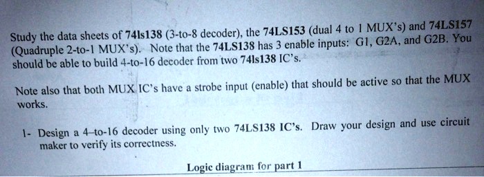 Study the data sheets of 741s138 (3-to-8 decoder), the 74LS153 (dual 4 ...