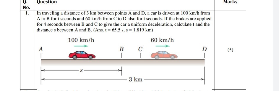 SOLVED: Q. Question Marks No. In traveling a distance of 3 km between ...