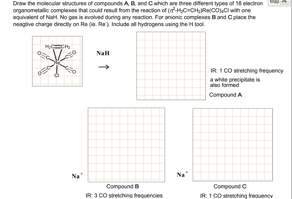 Draw the molecular structures of compounds A, B, and C which are three ...