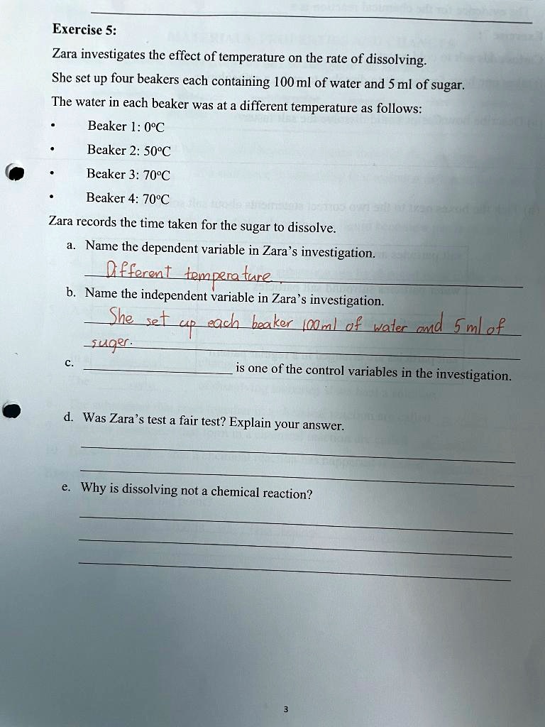 SOLVED: Exercise 5: Zara investigates the effect of temperature on the ...