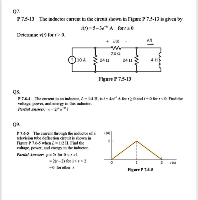 Q7. P75-13 The inductor current in the circuit shown in Figure P7.5-13 is given by i(t) = 5 - 3e ...