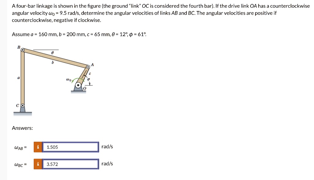 SOLVED: A four-bar linkage is shown in the figure (the ground link OC is considered the fourth ...