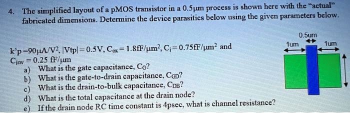 SOLVED: Texts: The simplified layout of a pMOS transistor in a 0.5um process is shown here with ...