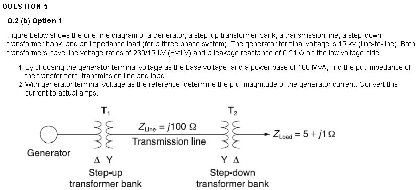 SOLVED: QUESTION 5 Q.2[bOption1] Figure below shows the one-line ...